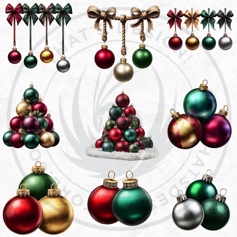 Christmas Baubles Clipart Bundle: 100 Christmas Ornaments, Festive ...