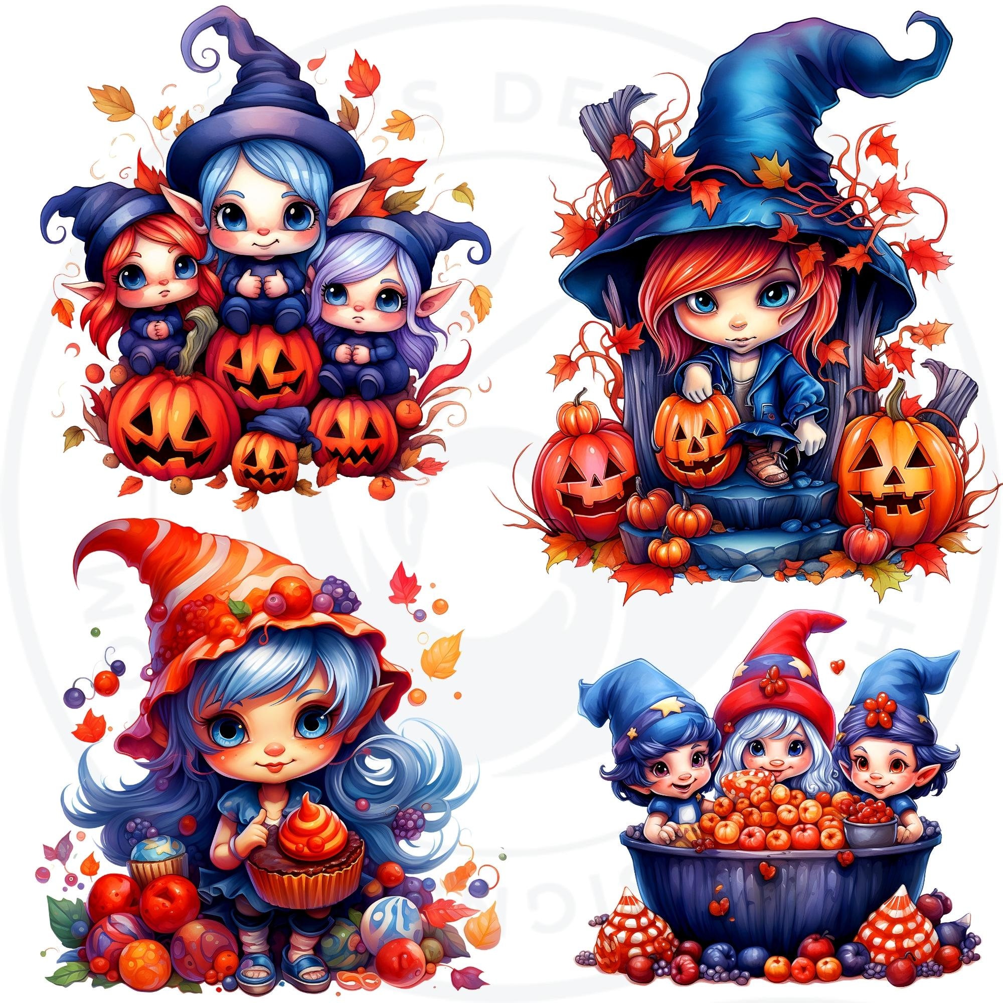 Watercolor Fall Garden Gnomes Halloween Clipart PNG Red and - Etsy