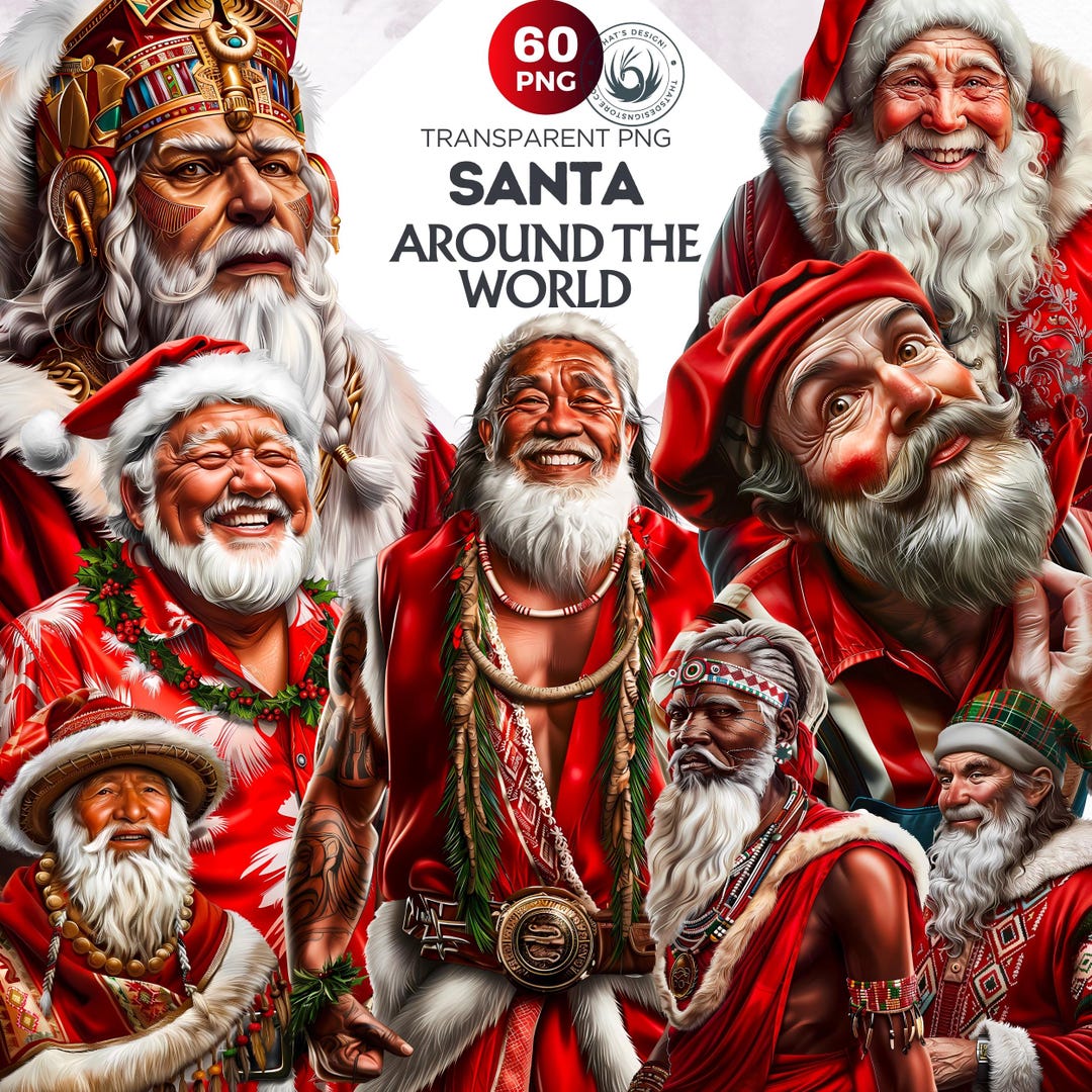 60 Santa Around the World Clipart Set, Travel Santa Claus Clipart ...