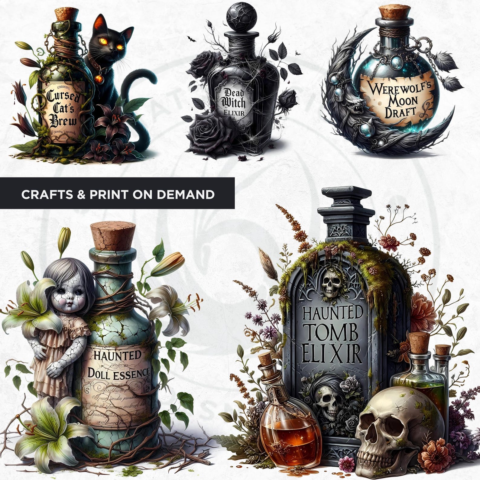 Halloween Potion Bottle Clipart Set: Witchcraft PNG (digital Download ...