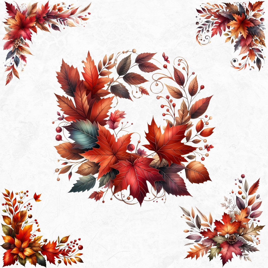 Autumn Leaves Clipart Set: Watercolor Fall PNG Graphics (digital ...