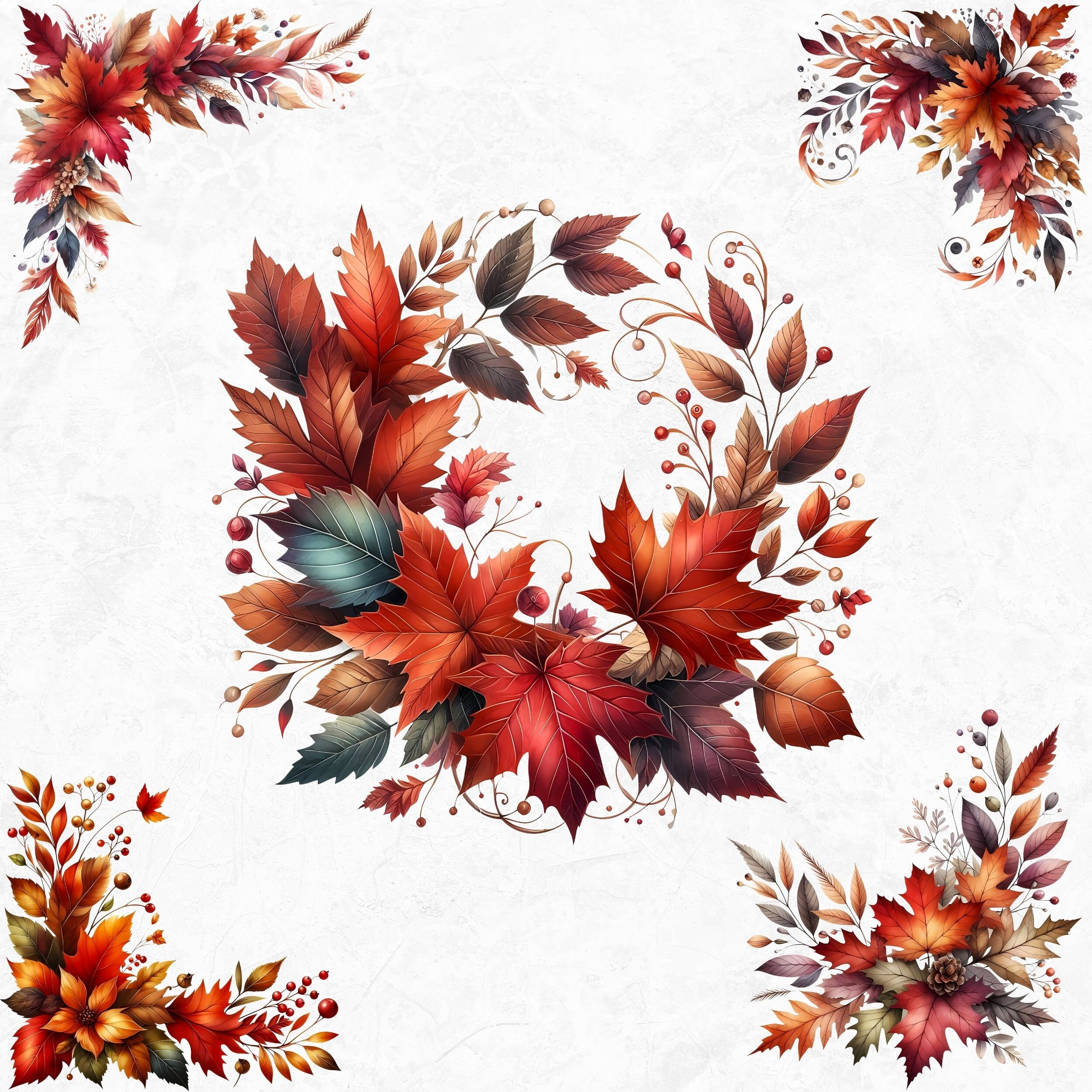 Autumn Leaves Clipart Set: Watercolor Fall PNG Graphics (digital ...