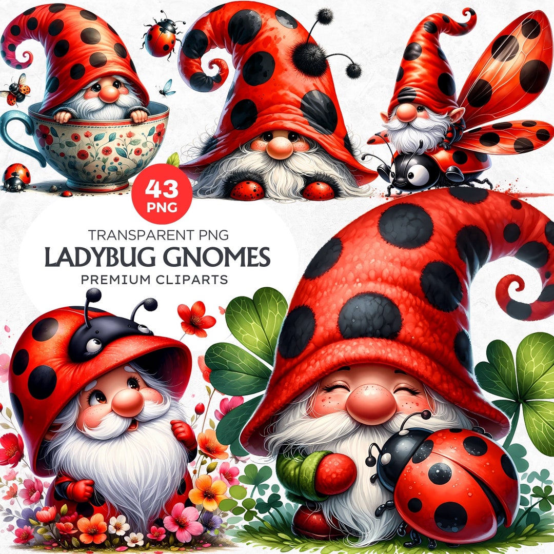 Ladybug Gnome Clipart Bundle, 43 Gnome Clipart, Spring Gnome Png ...