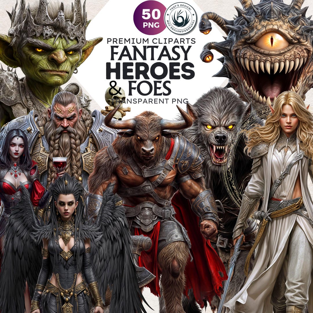 Fantasy Heroes and Foes Clipart Bundle: TTRPG Character Art, D&D ...
