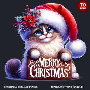 70 Cute Kitten PNG Clipart Set, Christmas Cat Clipart, Cat With Santa ...