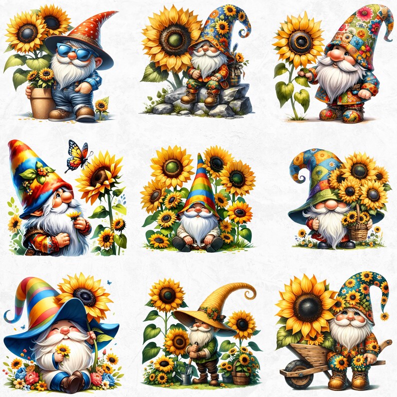 Sunflower Gnomes Clipart Set: Spring PNG Graphics (digital Download) - Etsy