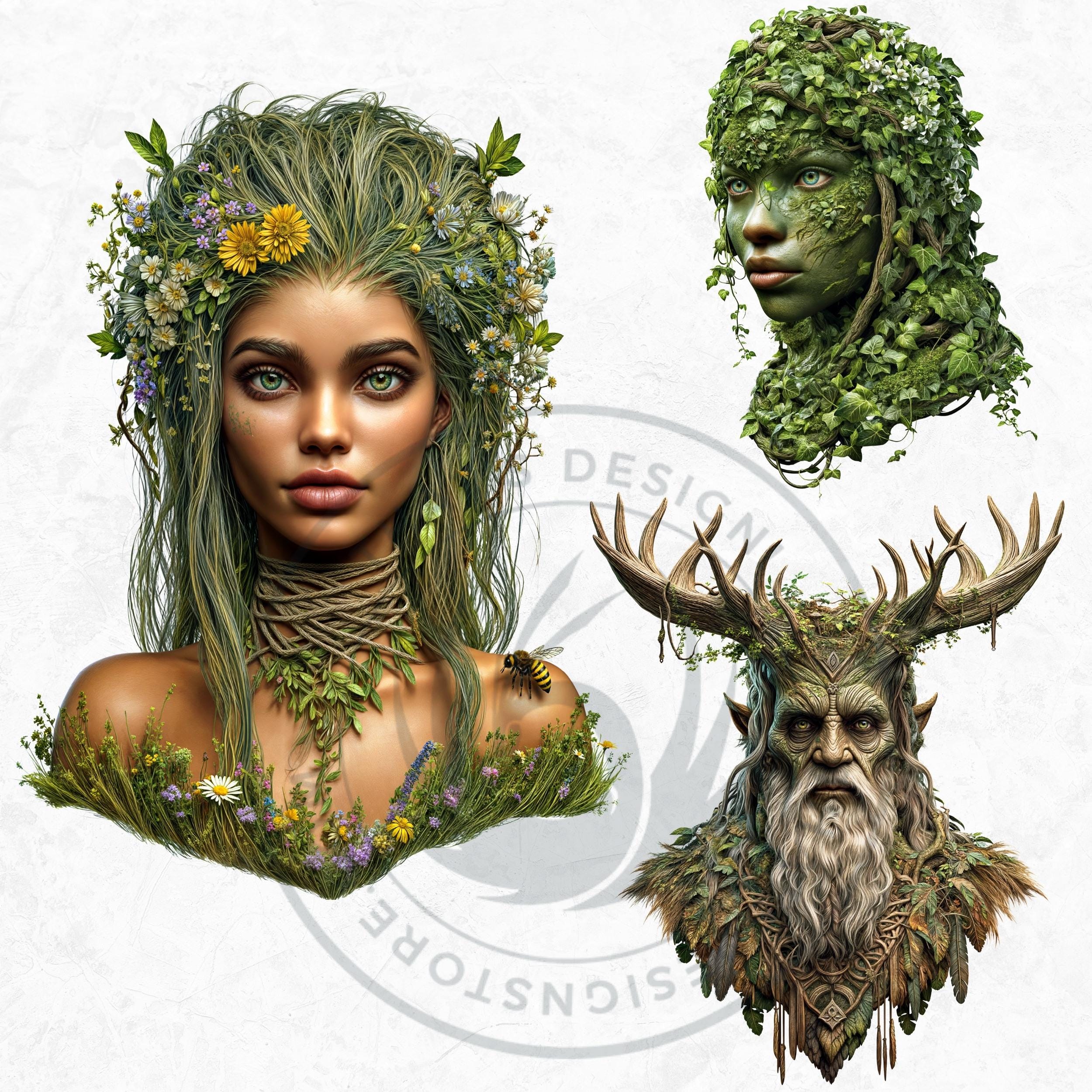 Forest Spirits Clipart: Mystical Dryads, Fantasy Nature PNG Set ...