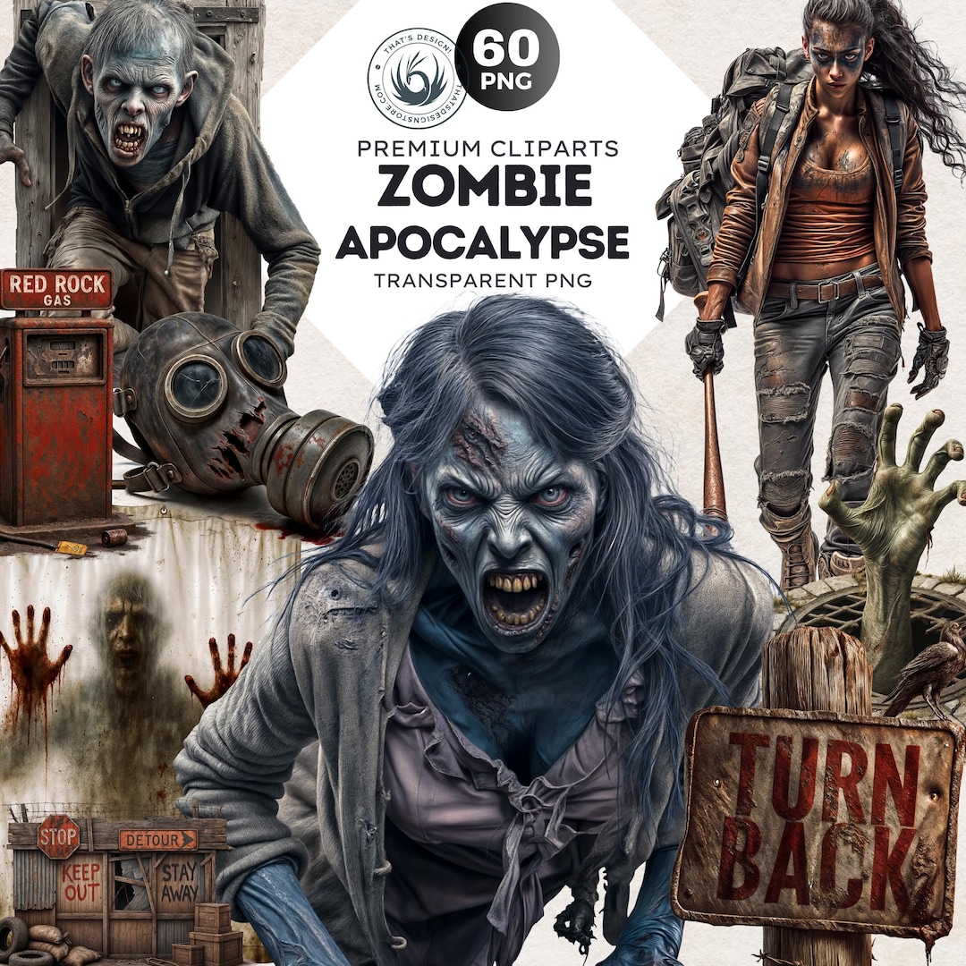 Zombie Apocalypse Clipart: Horror Survival PNG Set (digital Download ...