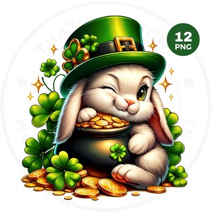 St Patricks Day Bunny Watercolor Clipart, Cute Rabbit Clipart PNG ...
