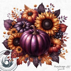 Autumn Pumpkin & Sunflower Clipart Set: Fall Harvest PNG, Thanksgiving ...