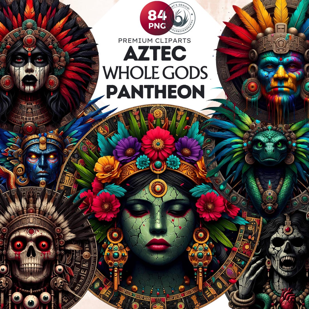 Aztec Gods Clipart Set: Mesoamerican Mythology Graphics (PNG, Digital ...
