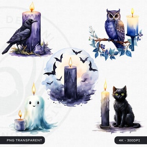 Halloween Candles PNG Watercolor Clipart. Scrap Book, Junk Journal ...