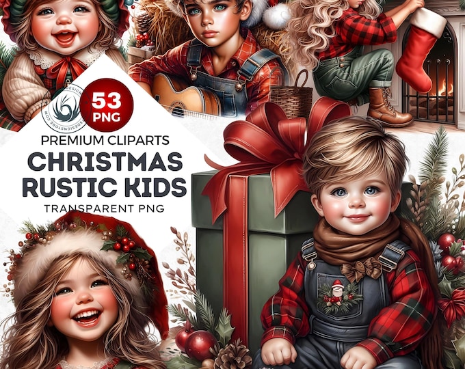 Rustic Christmas Kids Clipart Set: Cosy Holiday Illustrations (PNG ...