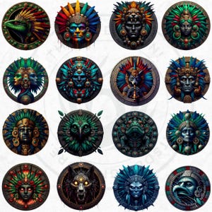 Aztec Gods Clipart Set: Mesoamerican Mythology Graphics (PNG, Digital ...