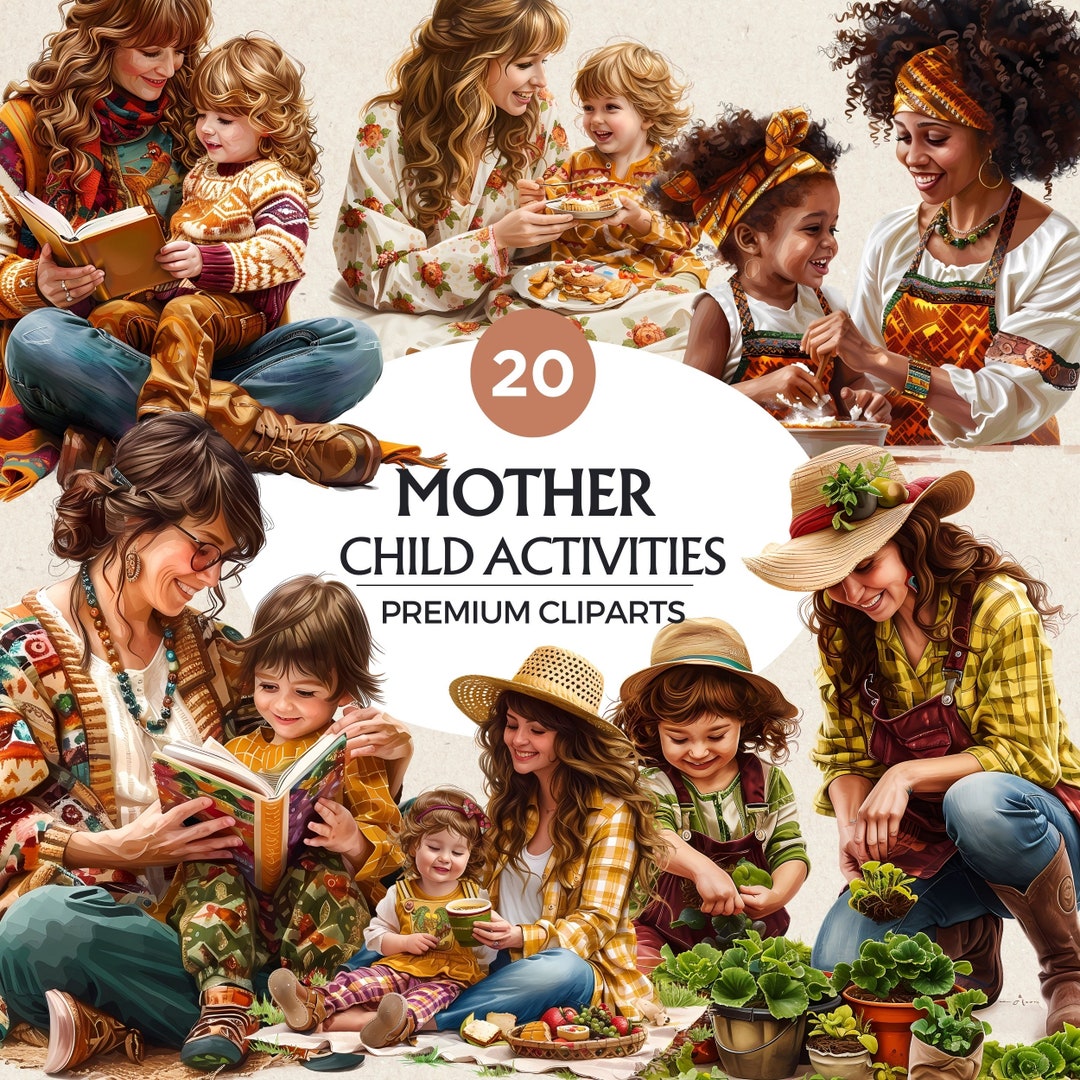 Watercolor Mother's Day Clipart Set, Mother and Child Activities ...