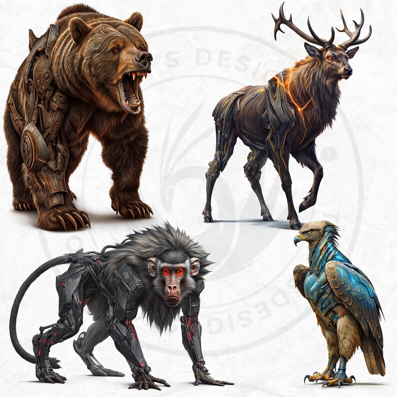 Cybernetic Animals Clipart Set: Futuristic Sci-fi (PNG, Digital ...