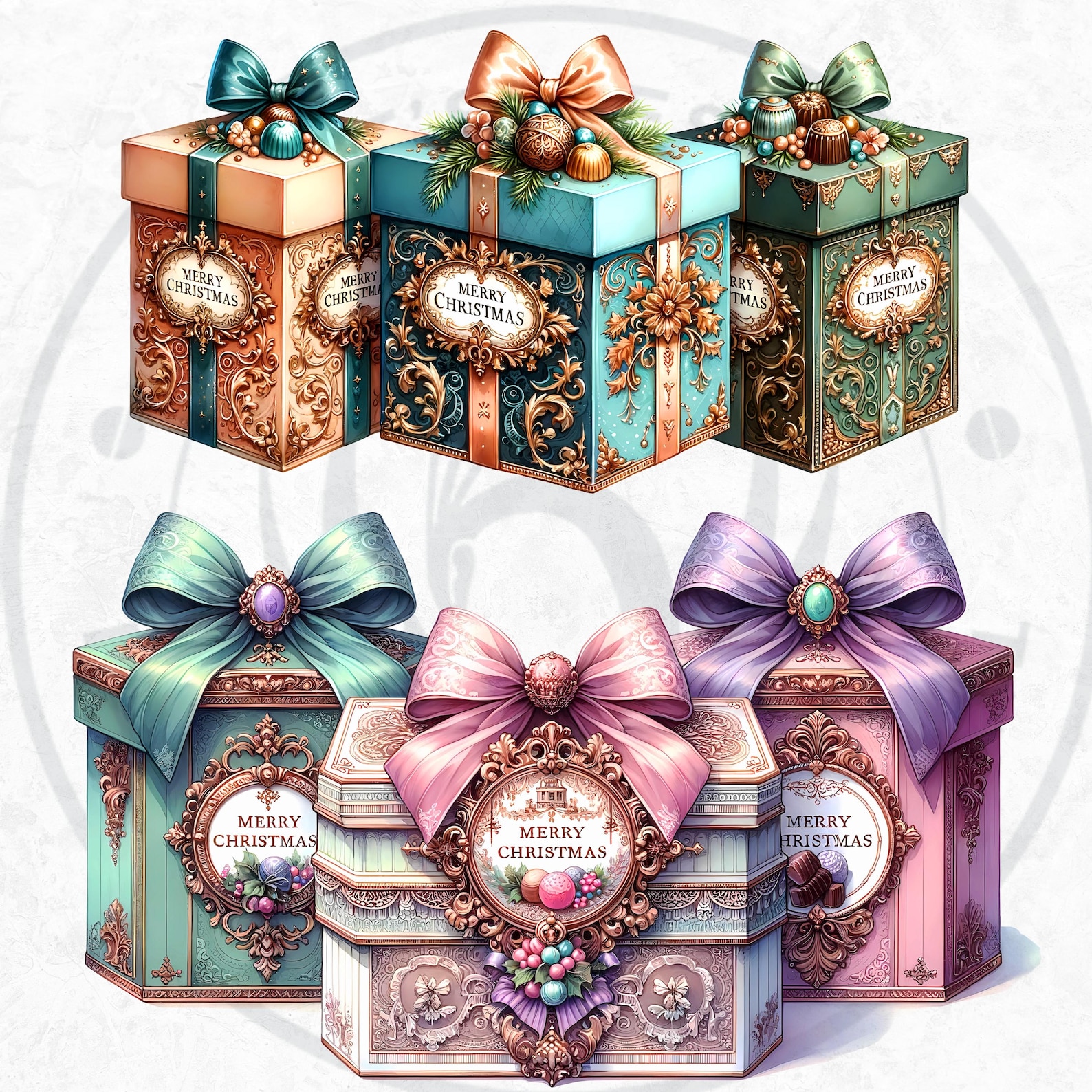 Victorian Christmas Chocolate Box Clipart Set: Sweets PNG (digital ...