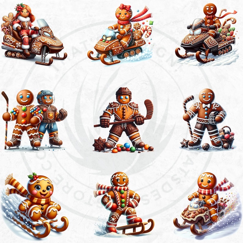 Gingerbread Man Winter Sports Clipart: Skiing & Snowboarding (53 PNG ...