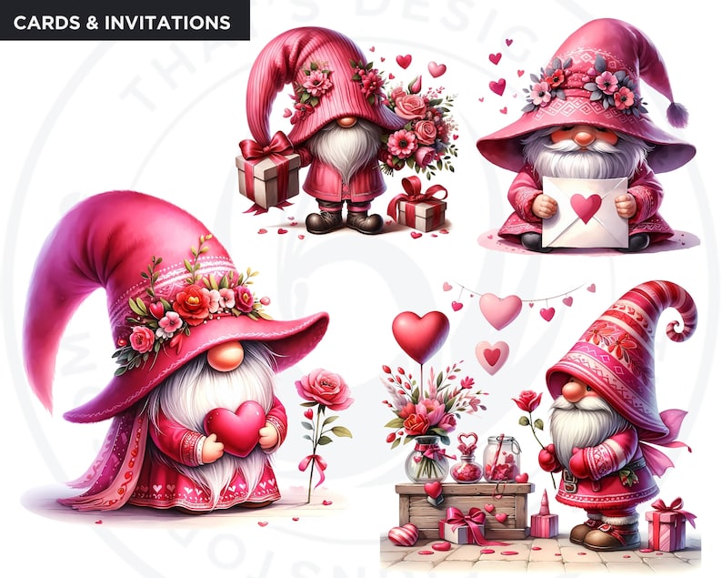 Pink Valentine Gnomes Clipart Set: Love Gnomes PNG (commercial Use) - Etsy
