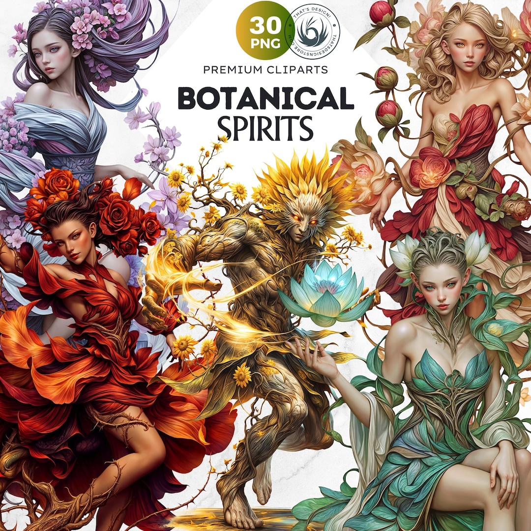 Botanical Spirits Clipart Set – Mystical Floral Goddesses, Plant ...