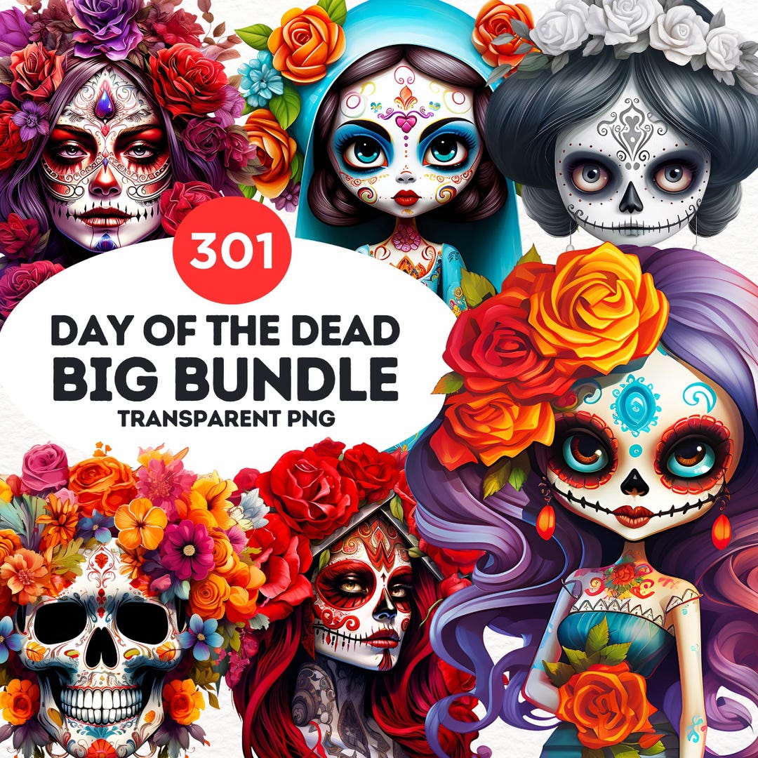 301 Day of the Dead PNG Clipart BIG Bundle, La Catrina Día De Los ...