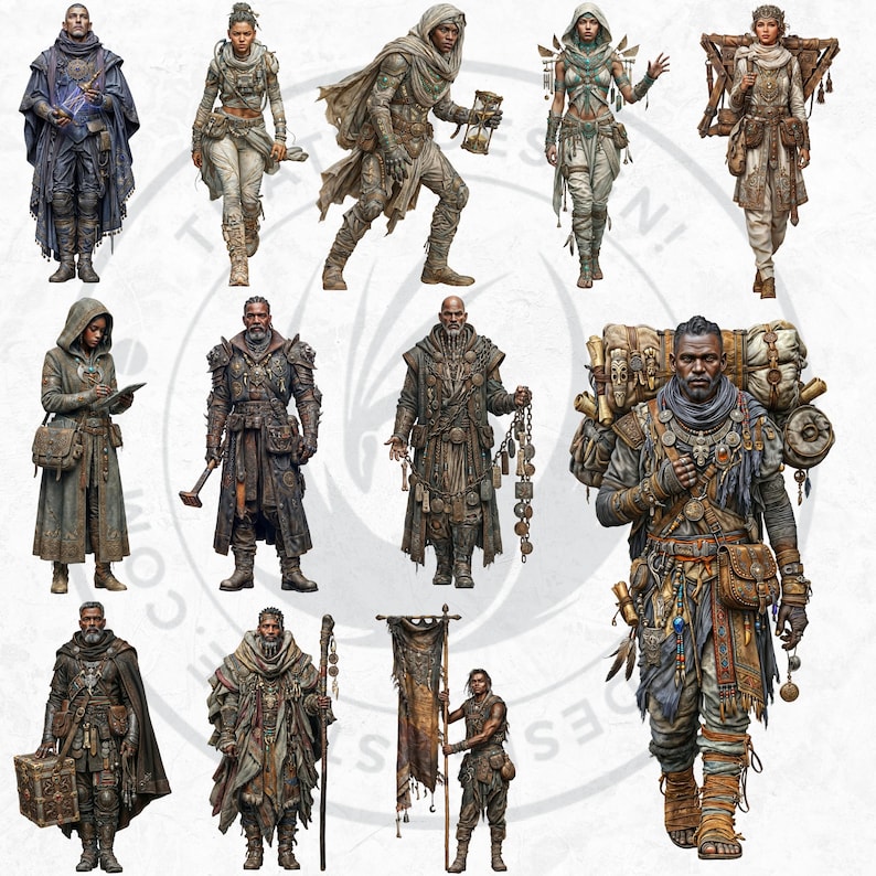 Nomadic Fantasy Characters Clipart Bundle: Desert Traveler PNG, RPG ...