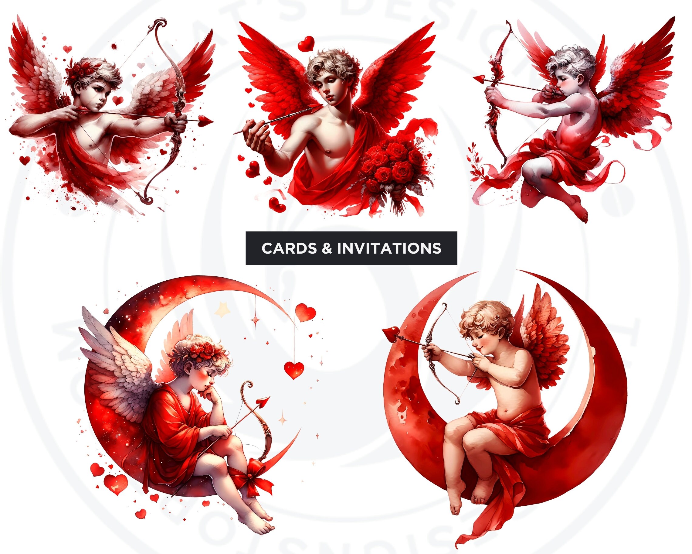 Watercolor Red Cupid Clipart Set: Valentine's Day PNG Graphics ...
