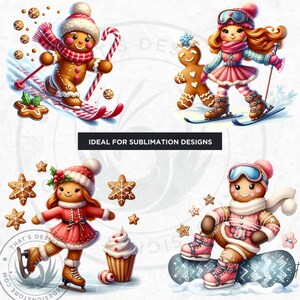 Gingerbread Man Winter Sports Clipart: Skiing & Snowboarding (53 PNG ...