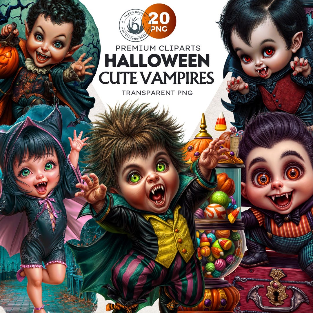 Cute Vampire Clipart Set, Halloween Clipart, Adorable Dracula Design ...