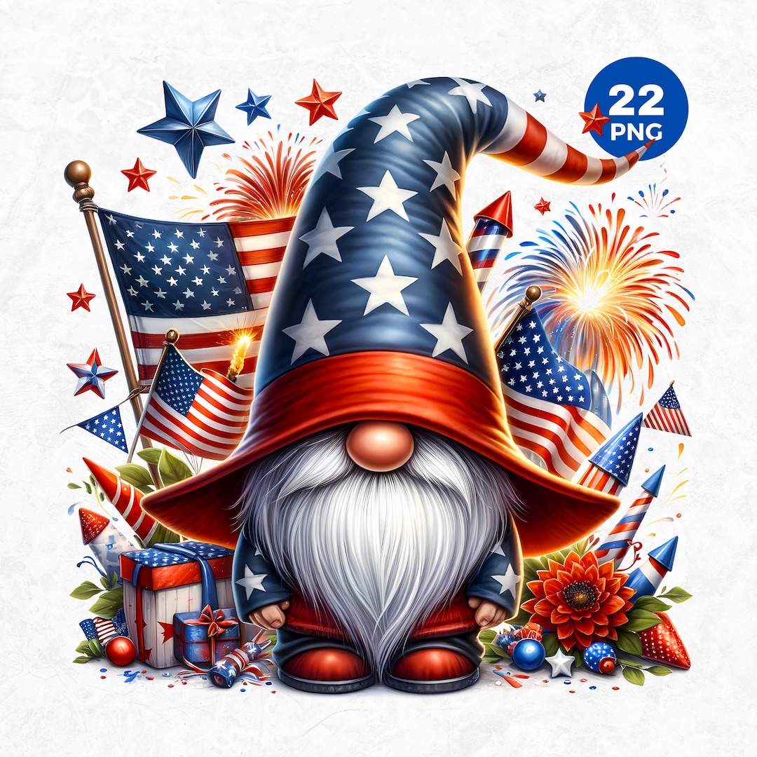 Patriotic Gnome Clipart PNG Bundle 22 American Pride PNG, 4th of July ...