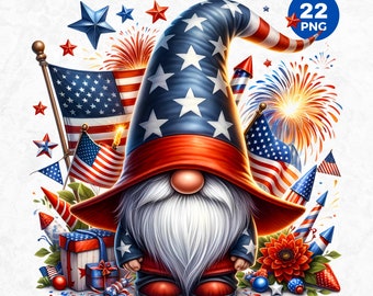Patriotic Gnome Clipart PNG Bundle 15 American Pride PNG, 4th of July ...