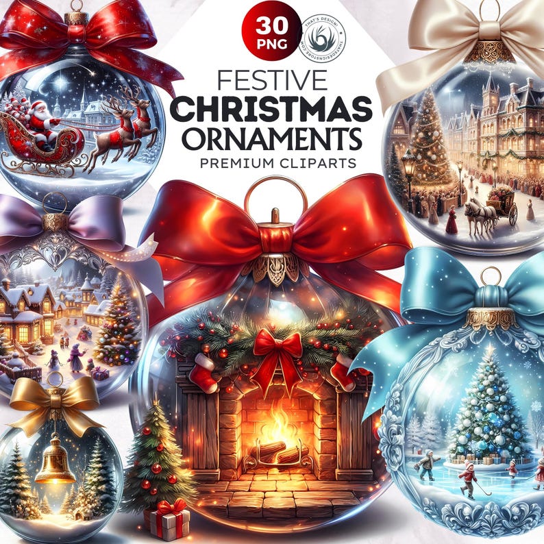 Christmas Ornaments Clipart Set: Elegant Holiday Decor PNG (digital ...