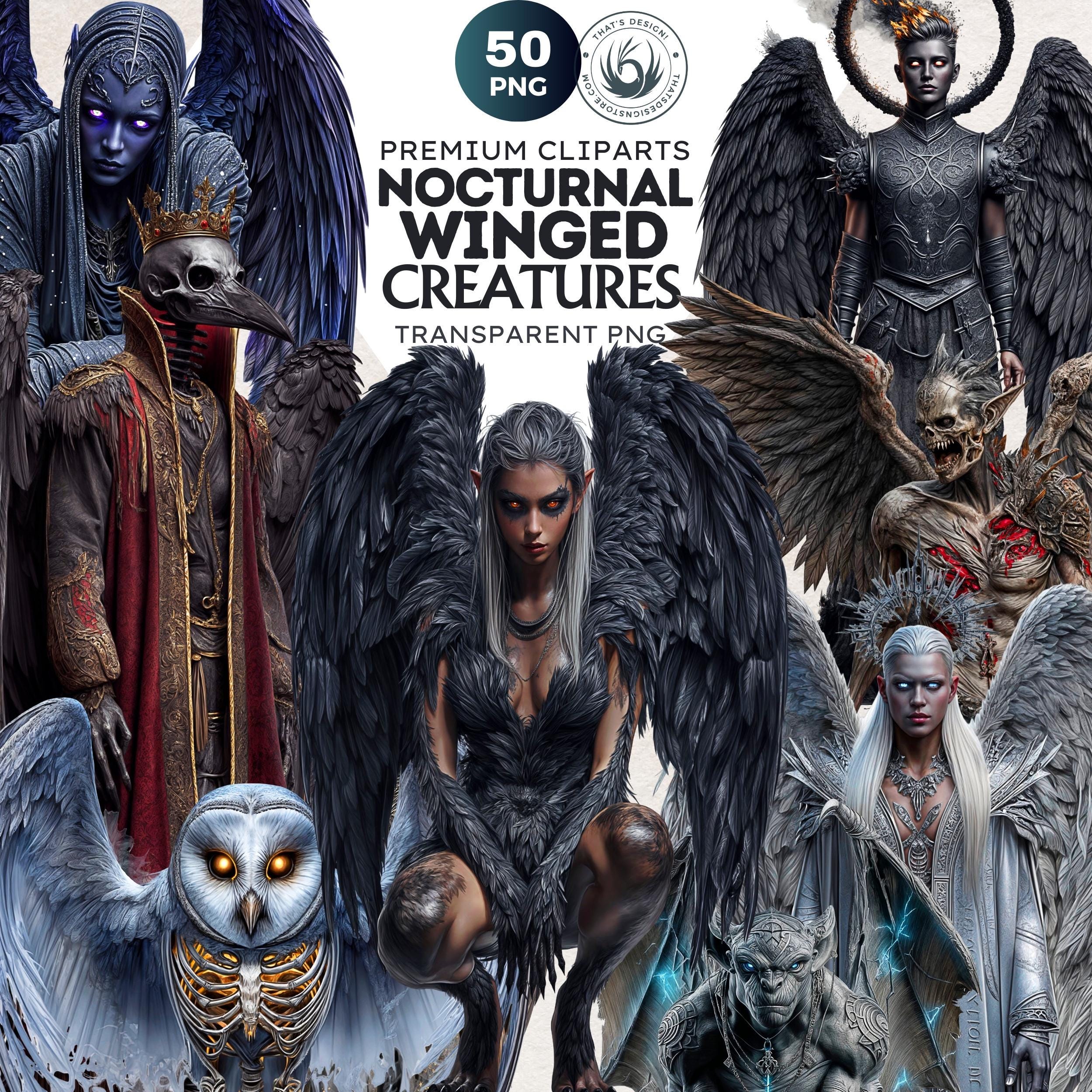 Gothic Dark Fantasy Creatures Clipart Set: Winged Angels, Demons ...