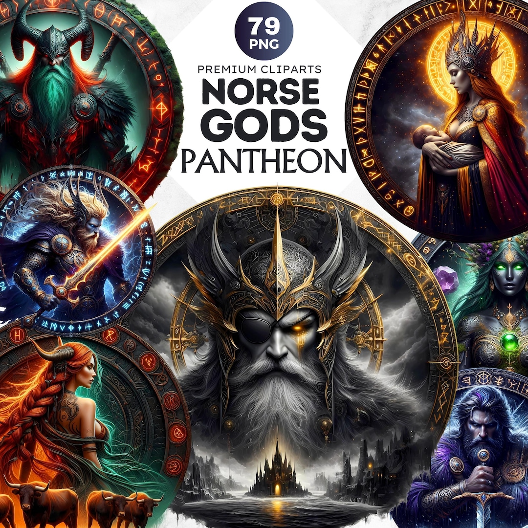 Viking God Goddess Clipart Set V2, Norse Mythology Graphics, Nordic ...