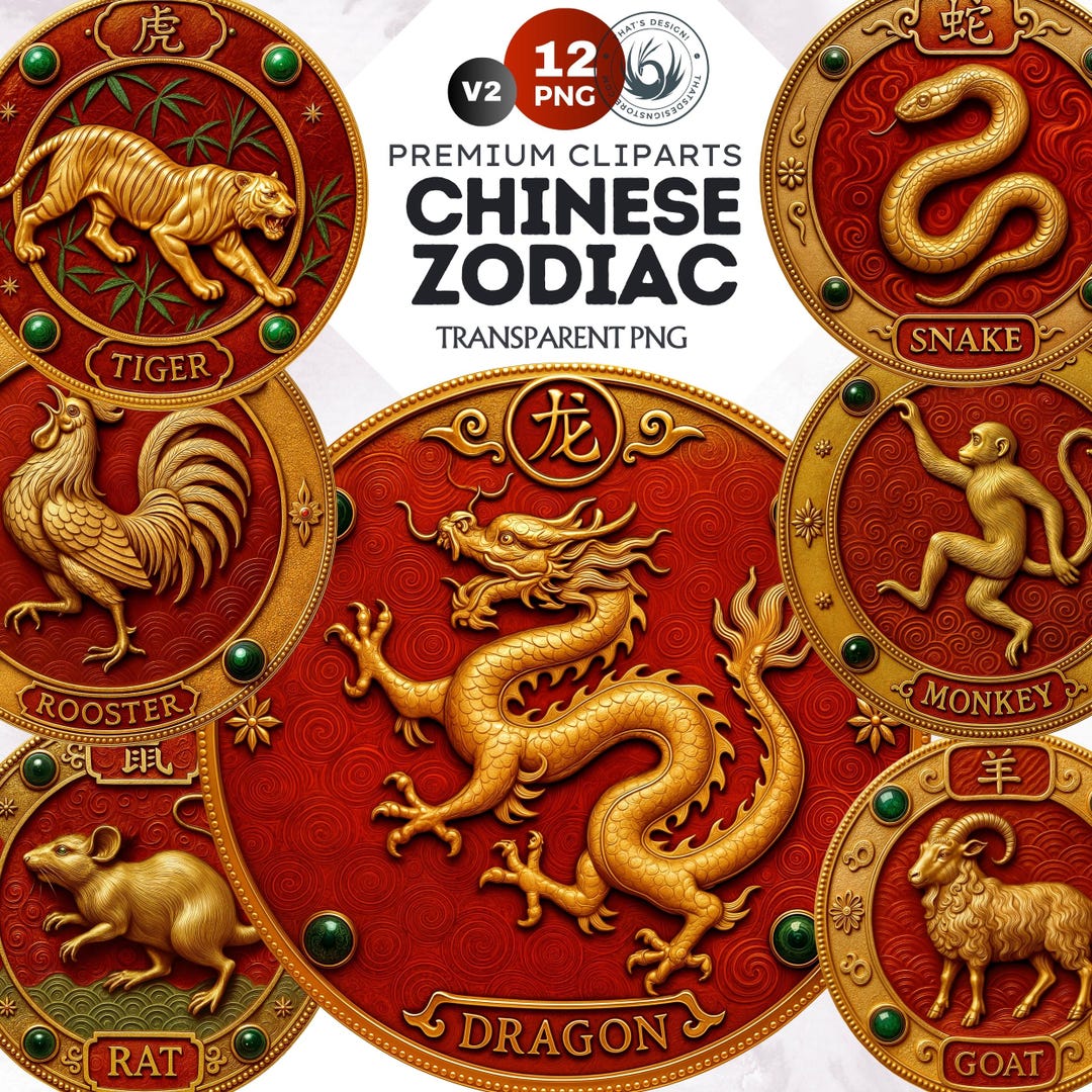 Chinese Zodiac Clipart Set: Lunar New Year Astrology PNG (digital ...