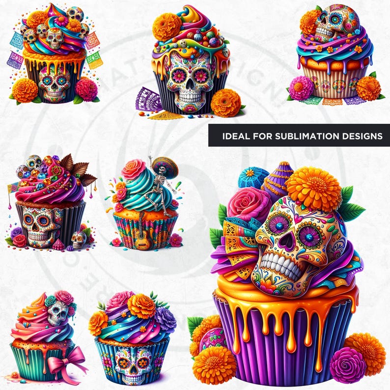 39 Day of the Dead Cupcake Clipart Set, Sugar Skull Clipart, Día De Los ...