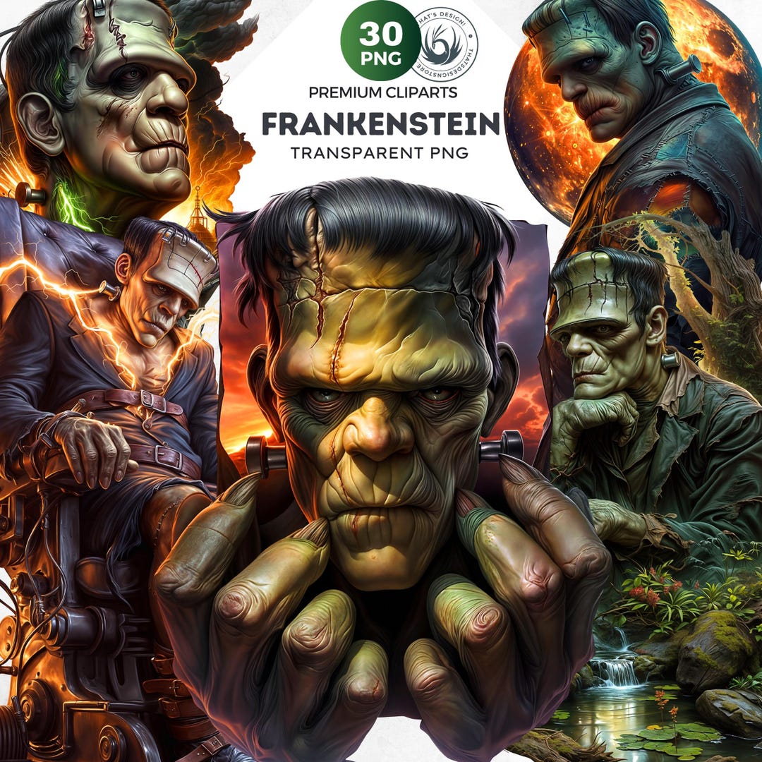 Frankenstein Clipart Set: Spooky Halloween PNG Graphics (PNG, Digital ...