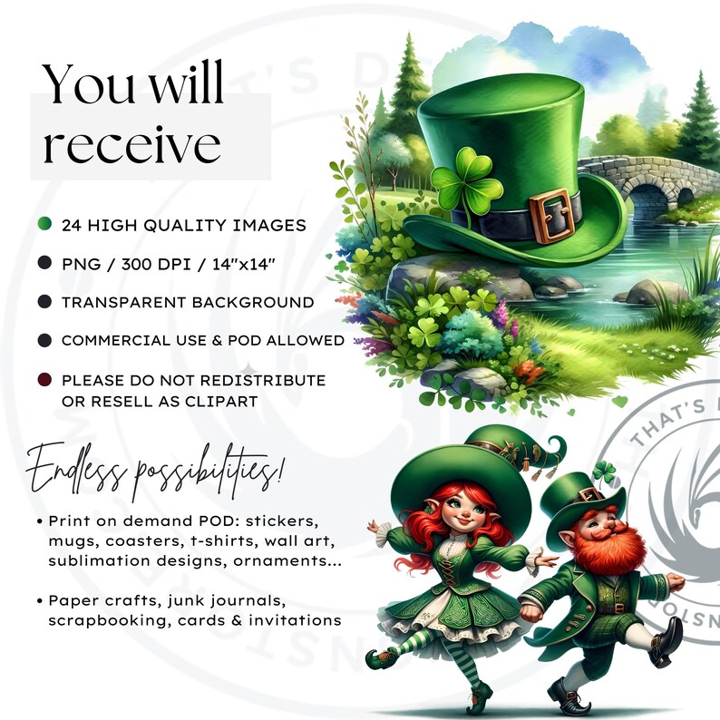 St Patrick's Day Clipart Set: Leprechaun & Shamrock PNG (digital ...