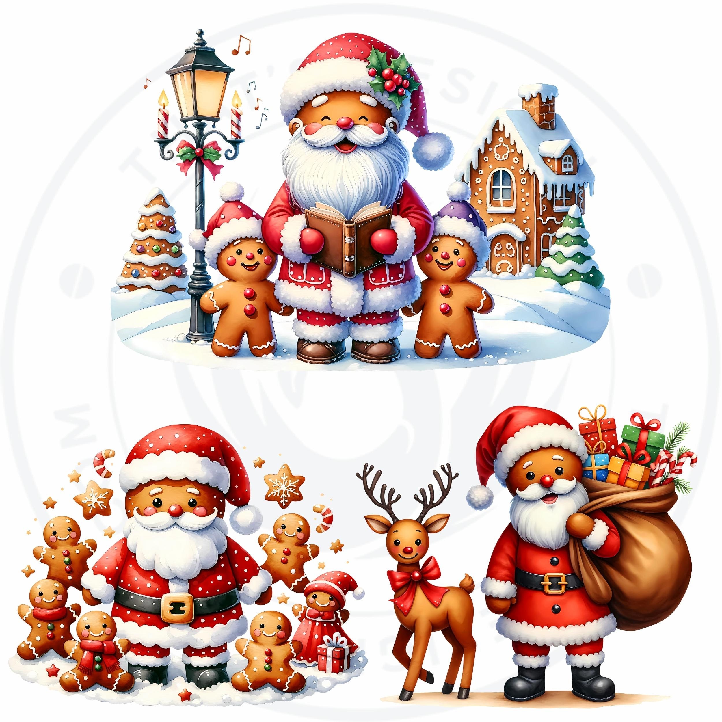 Santa Gingerbread Man Clipart: Watercolor Christmas PNG Bundle ...