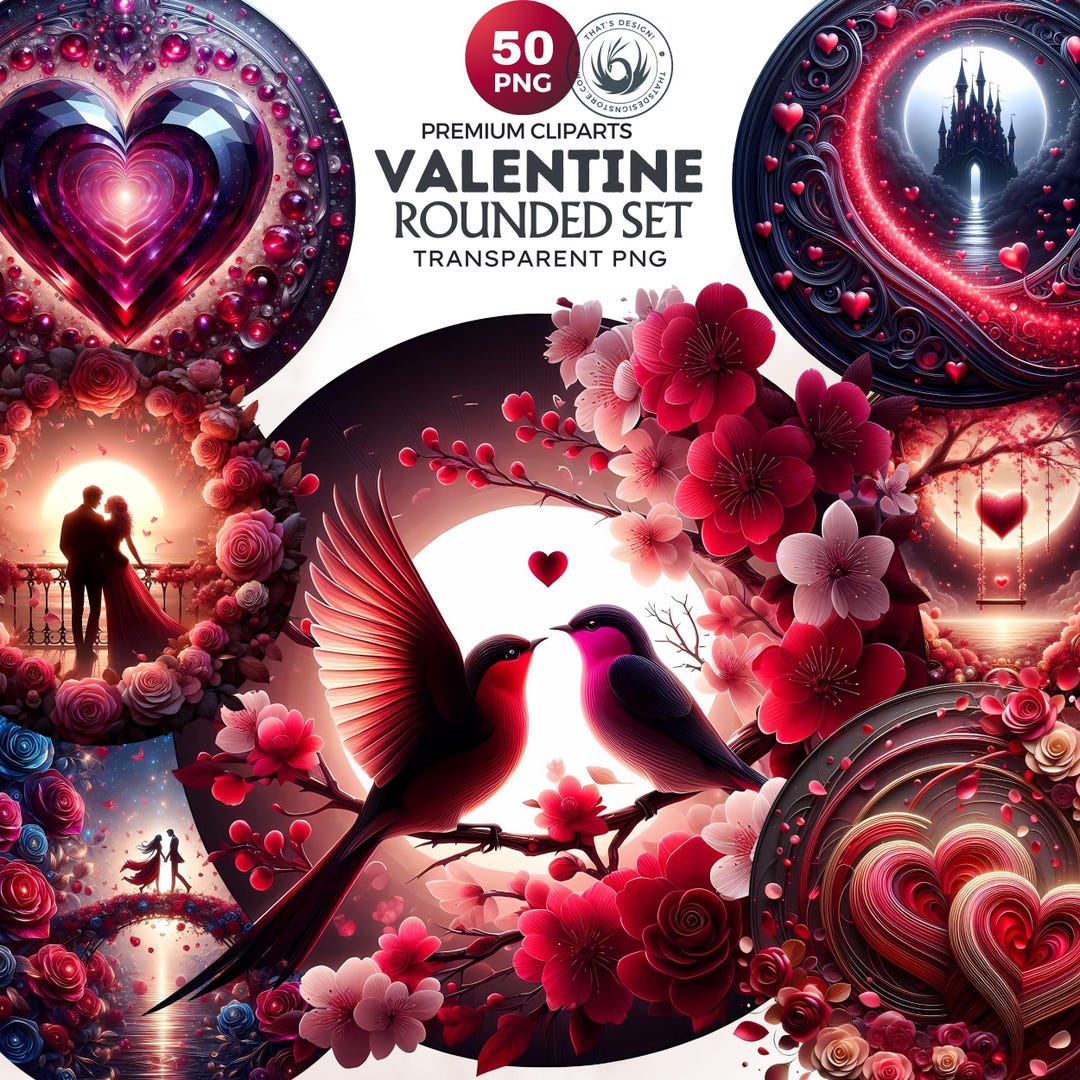 50 Valentines Day Clipart Set, Romantic Couple, Romantic Floral Heart ...