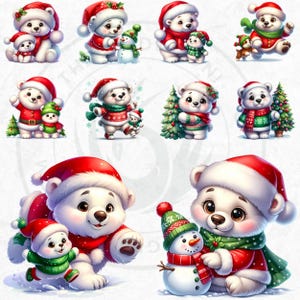 60 Christmas Polar Bear Clipart Set, Holiday PNG (digital Download) - Etsy