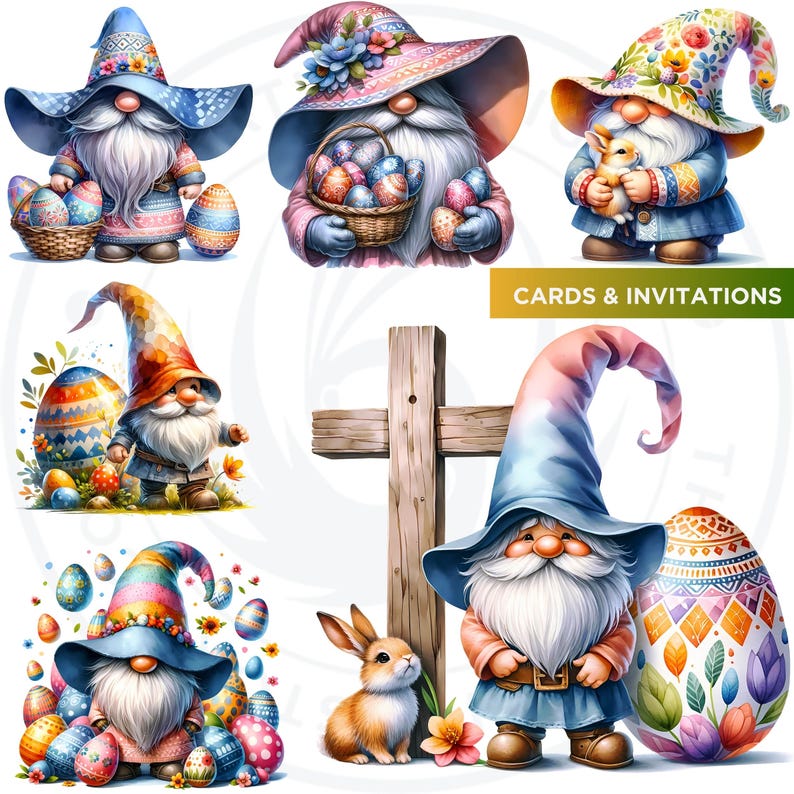 Easter Gnome Clipart Bundle: Watercolor Gnomes, Easter Eggs (PNG ...