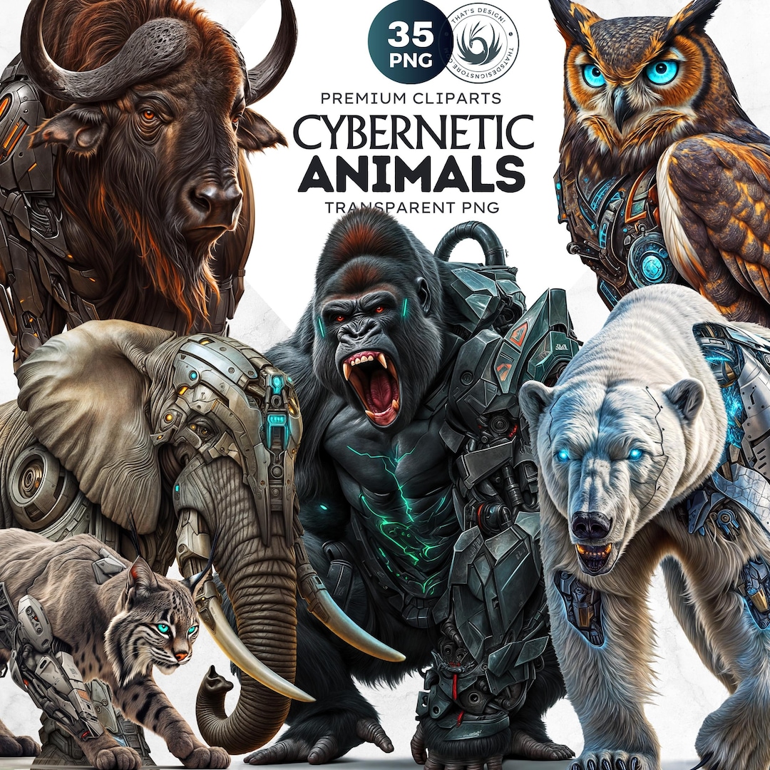 Cybernetic Animals Clipart Set: Futuristic Sci-fi (PNG, Digital ...