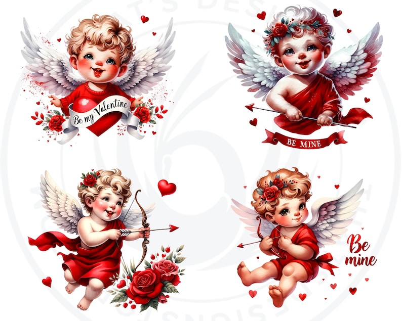 Watercolor Cupid Clipart Bundle: Valentine's Day PNG Graphics (digital ...