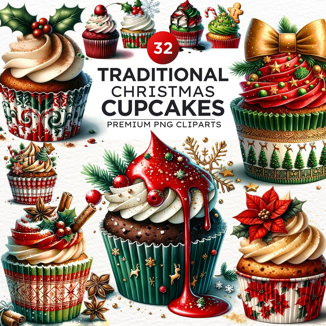 Watercolor Christmas Cupcakes Clipart PNG Delicious Christmas PNG for ...