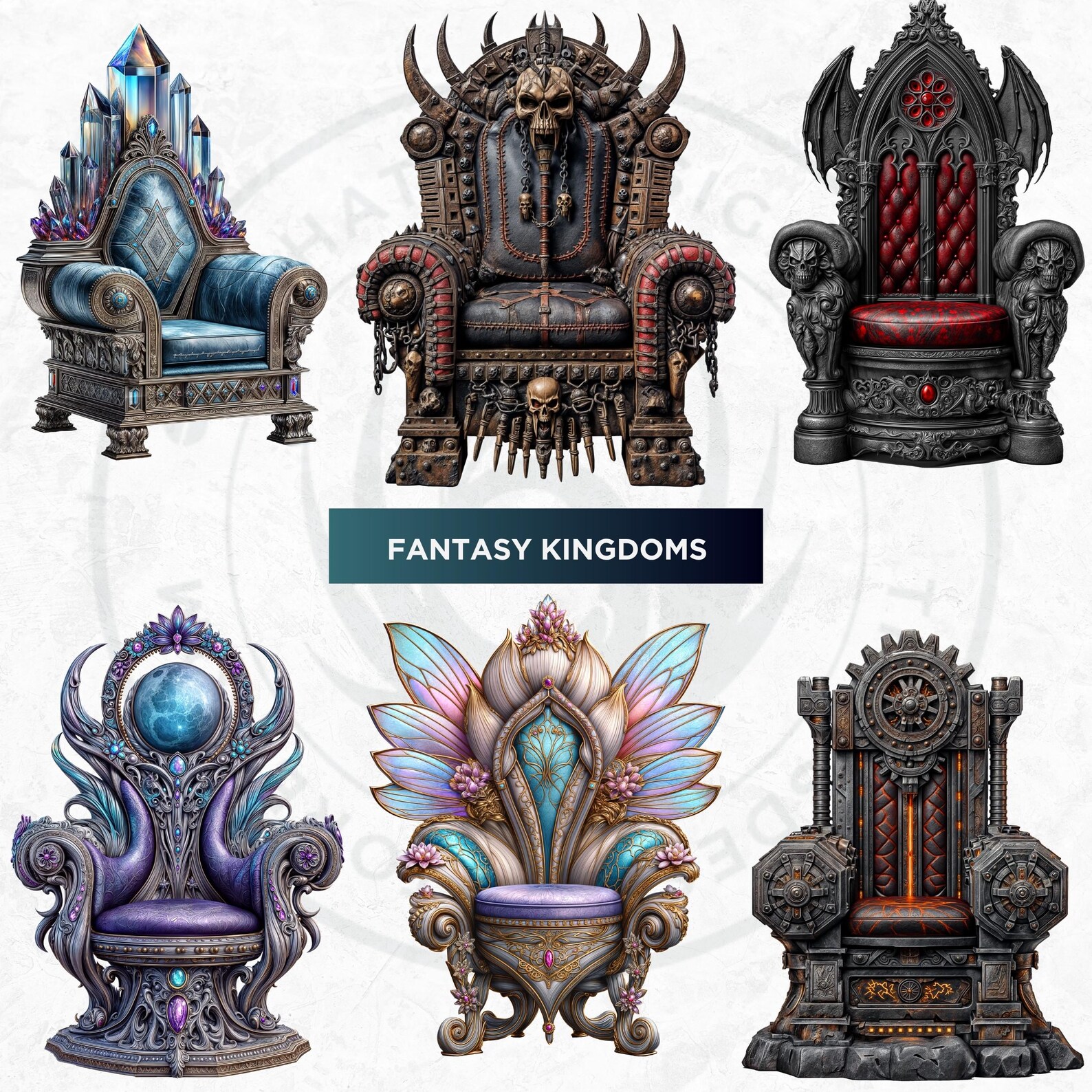 Fantasy Mythic Thrones Clipart: Mythological RPG Game Assets, King ...