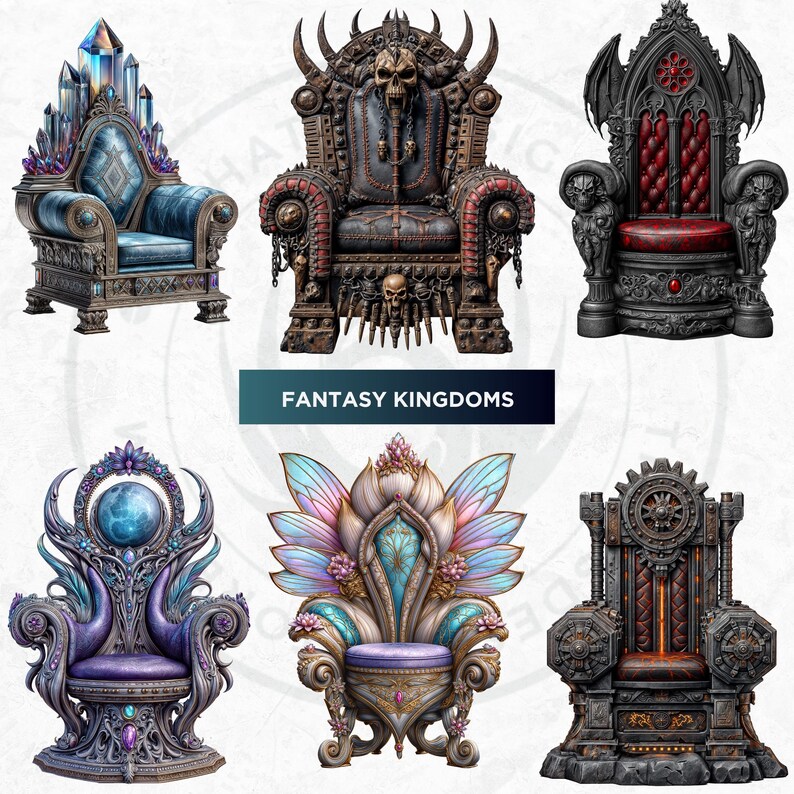 Fantasy Mythic Thrones Clipart: Mythological RPG Game Assets, King ...