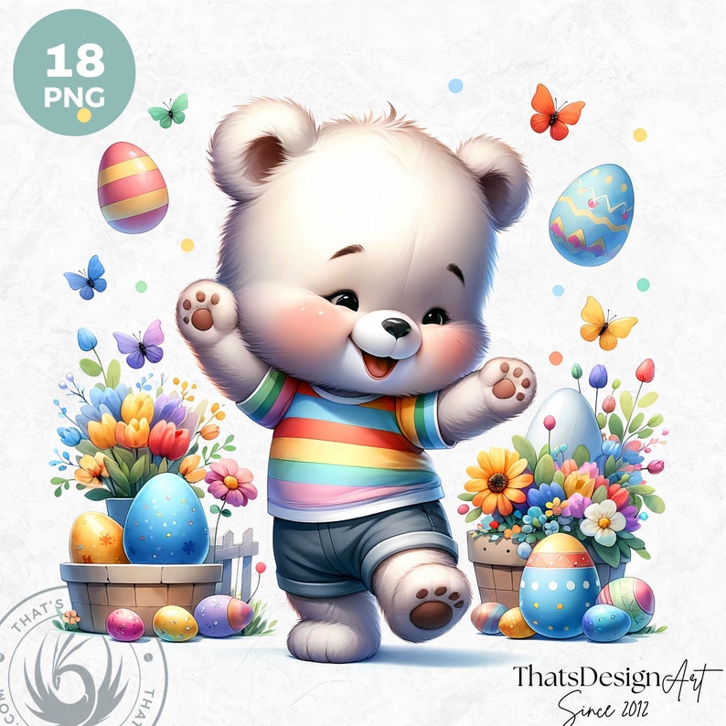 Easter Teddy Bear Clipart Set: Nursery Spring PNG Graphics (digital ...