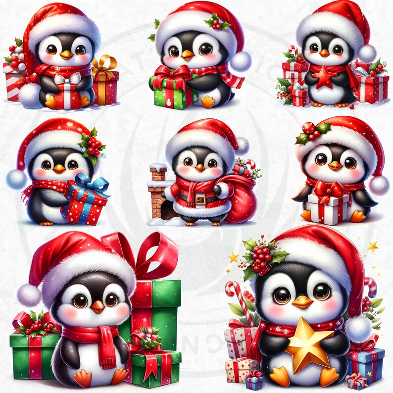 Christmas Penguin Clipart Set: Baby Animals PNG Designs (digital ...