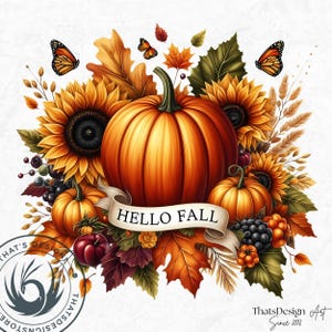 Autumn Pumpkin & Sunflower Clipart Set: Fall Harvest PNG, Thanksgiving ...